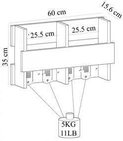 Nástěnný věšák Wink 60 cm hnědý