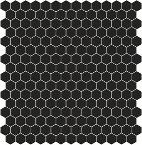 Hisbalit Skleněná mozaika černá Mozaika 101C SATINATO hexagony 2,3x2,6 (33,33x33,33) cm - HEX101CLH