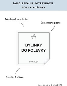 Samolepka na kořenky BYLINKY DO POLÉVKY průhledná 5 × 5 cm tučné písmo