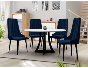 Kulatý stůl Dagerto FI 120 se 4 židlemi ST93 03, Barva: bílý lesk / černý lesk, Potah: Magic Velvet 2216