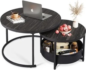 Aosom Konferenční stolek 2 ks set, flexibilní 2‑v‑1 design, moderní design, 80x80x48,2 cm, černá