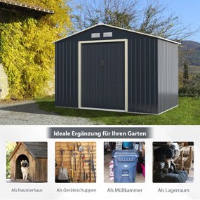 Costway Zahradní kůlna Steel Multifunkční kůlna – 277 × 202 × 191 cm, šedá
