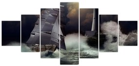 Obraz - Loď plující skrz bouřlivé vlny (210x100 cm)