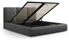 Šedá čalouněná dvoulůžková postel s úložným prostorem s roštem 160x200 cm Brody – Mazzini Beds