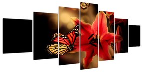 Obraz lilie s motýlem (210x100 cm)