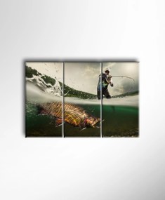 Malvis ® Obraz Rybář a pstruh ROZMĚR (šířka x výška): třídílný obdélník 90x60 cm