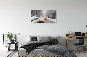 Obrazy na plátně Zimě sníh auto s řidičem 120x60 cm