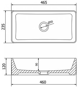Mexen Nadia, umyvadlo na desku 46x23x12 cm, bílá lesklá-černý okraj, 21614607