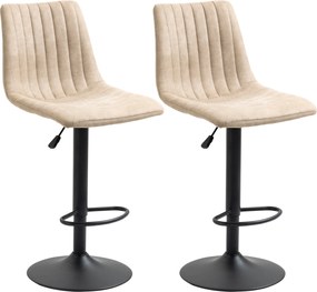 HOMCOM Sada barových stoliček 2 kusy s nastavitelnou výškou a opěrkou nohou, ocel a polyester, 47,5x57,5x95-116cm, Světle hnědá | Aosom