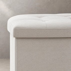 Obdélníkový taburet s úložným prostorem, skládací, 76 × 38 × 38 cm, béžový