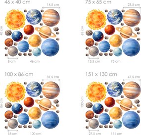 Sada planet samolepky na zeď arch 46 x 40 cm