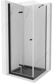 Mexen Lima skládací sprchový kout 80 x 80 cm, Průhledné, Černá + sprchová vanička Flat, Černá - 856-080-080-70-00-4070B