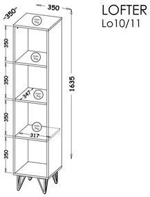 Regál LOFTER 11 beton millenium + dub wotan