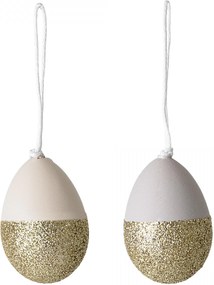 Bloomingville Mini velikonoční vajíčka Gold glitter - set 2 ks, zlatá barva, plast