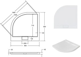 Besco Axim UltraSlim čtvrtkruhová sprchová vanička Rozměr vaničky: 80x80cm