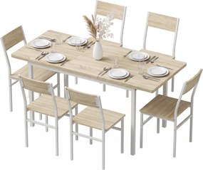 HOMCOM rozkládací jídelní set 120-160 cm se 6 židlemi pro 4-6 osob, vzhled dubu