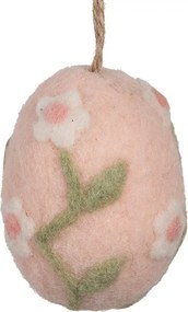 Růžové závěsné plstěné vajíčko s květy - Ø 6*8 cm