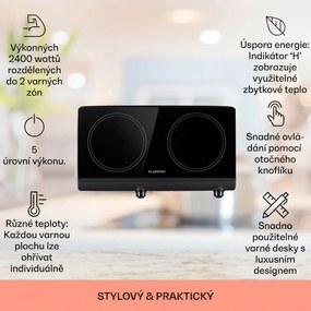 Klarstein Cookbuddy, sklokeramická varná deska, 2400 W, 2 zóny, 5 úrovní výkonu