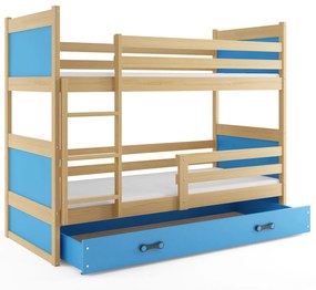 Patrová postel Rico borovice / modrý 90x200 cm s matrací BMS Group