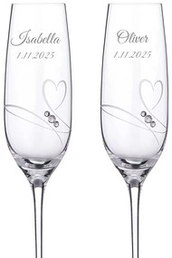 Dekorant Svatební sklenice na šampaňské Romance simple s krystaly Swarovski 200 ml 2KS