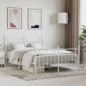 Kovový rám postele s hlavovým a nožním čelem bílý 150 x 200 cm,  353606