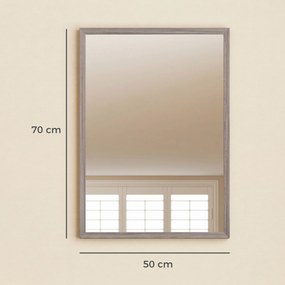 HOMCOM zrcadlo na stěnu 50 × 70 cm – obdélníkové dekorativní závěsné zrcadlo do ložnice, koupelny, obýváku a předsíně, šedý rám