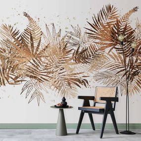 Fototapeta Džungle a zlatý hřebíček - motiv tropických listů na bílém pozadí