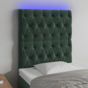 Čelo postele s LED tmavě zelené 80x7x118/128 cm samet