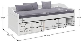 Kondela Postel s úložným prostorem, bílá, masiv, 90x200, MAXI NEW