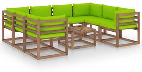 vidaXL 9dílná zahradní sedací souprava s jasně zelenými poduškami
