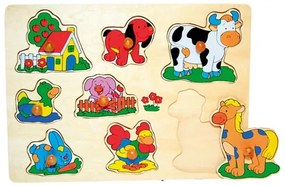 Drewmax 0054 - Dřevěné puzzle s úchyty - Zvířátka farma barevná
