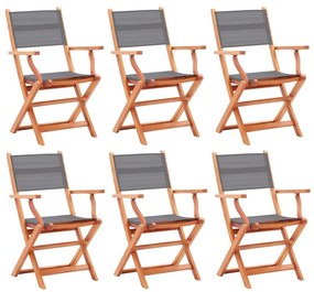 Skládací zahradní židle 6 ks šedé masivní eukalyptus a textilen - Default Title