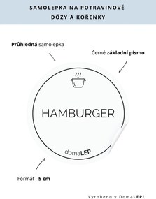 Samolepka na kořenky HAMBURGER průhledná 5 cm základní písmo