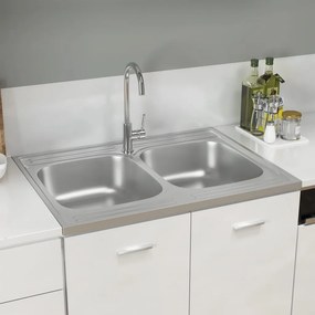 Kuchyňský dvojitý dřez stříbrný 800x600x155 mm nerezová ocel 147235