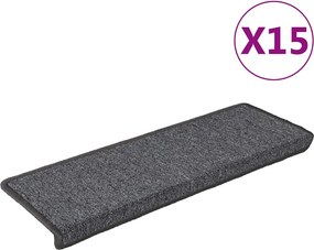 Schodové rohože 15 ks 65 x 21 x 4 cm tmavě šedé s obdélníkovým okrajem 326197