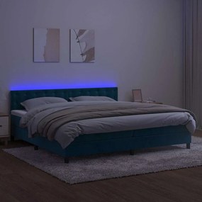 Box spring postel s matrací a LED tmavě modrá 200x200 cm samet 3134667