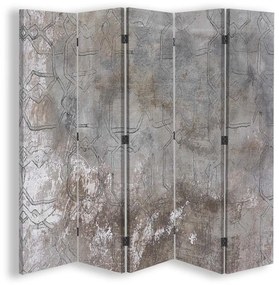 Ozdobný paraván Textura betonu - 180x170 cm, pětidílný, korkový paraván