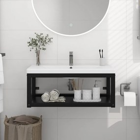 Nástěnný koupelnový regál pod umyvadlo černý 79x38x31 cm železo 338495