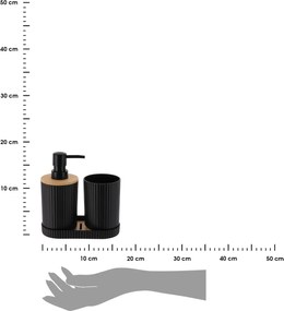Sada koupelnových doplňků Orin, černá/s dřevěnými prvky