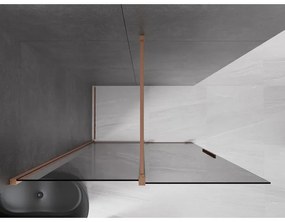 Mexen Velar, sprchová zástěna s posuvnými dveřmi Walk-in 150 x 200 cm, 8mm šedé sklo, měděná matná, 871-150-000-43-65