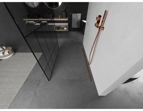 Mexen Kioto, sprchová zástěna Walk-In 100 x 200 cm, 8mm sklo černý vzor, ​​měděný matný profil, 800-100-002-65-78