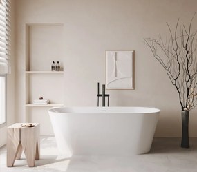 Erga Norah Slim, volně stojící vana ke stěně 140x70 cm + odtoková zátka, bílá lesklá, ERG-NORAH-SLIM-140070-WH-WH