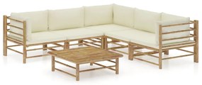 6dílná zahradní sedací souprava + krémově bílé podušky bambus 3058213