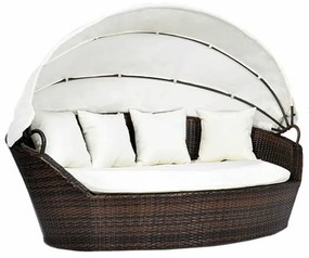 Zahradní ratanová postel s baldachýnem Hnědá