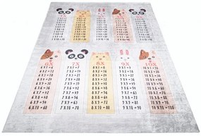 Dětský kusový koberec vhodný k praní BAMBINO 2162 Násobilka Zvířátka Pro školáky protiskluzový krémový Rozměr: 80x150 cm