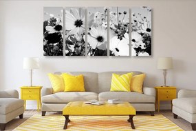 5-dílný obraz louka jarních květin v černobílém provedení Varianta: 100x50