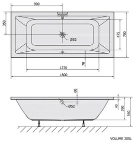 Polysan KRYSTA obdélníková vana s konstrukcí 180x70x39 cm, bílá, 72907