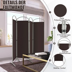 Costway Skládací 4panelový rozdělovač pro domácnost 221 x 51 x 188