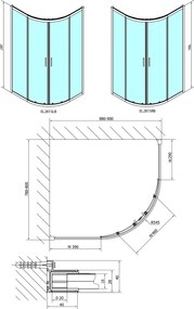 Polysan Polysan, EASY BLACK čtvrtkruhová sprchová zástěna 900x800mm, L/R, číré sklo, EL2815B