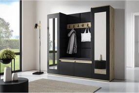 Eka Předsíňová stěna s čalouněnými panely Trinity 31 - Dub Artisan s černou / Černá 2316